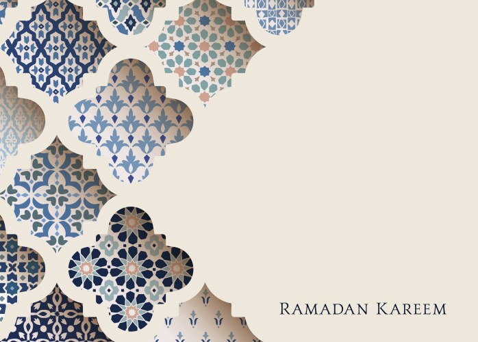Close-up blue ornamental arabic tiles patterns Vector Image