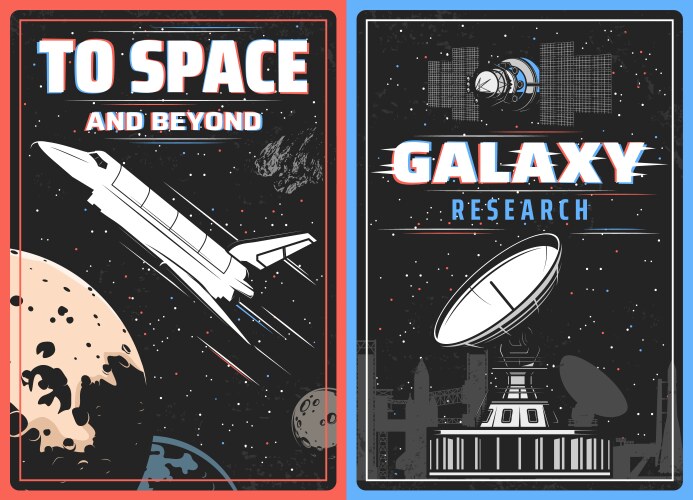 Vintage space posters set Royalty Free Vector Image