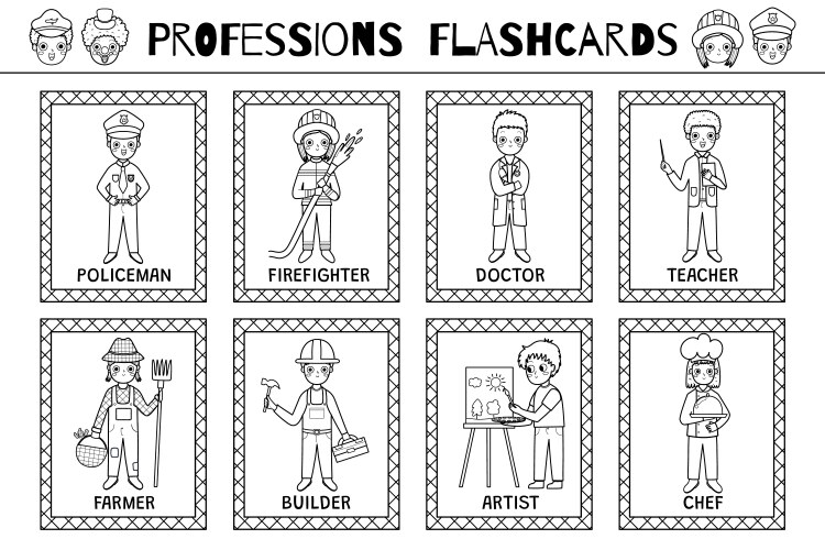 Spring flashcards black and white collection Vector Image