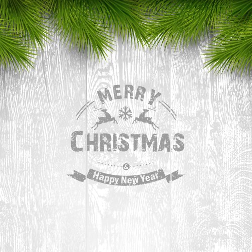 Christmas wooden background with fir branches Vector Image