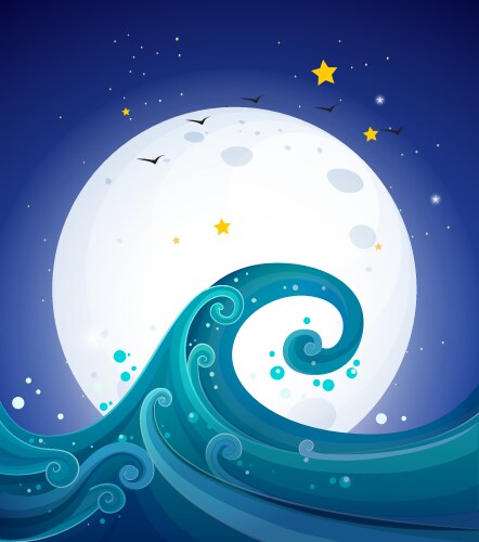 An image of the sea waves with a moon Royalty Free Vector