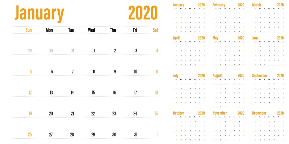 2020 spanish calendar template year planner Vector Image