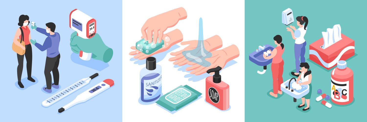 Infection prevention infographic set Royalty Free Vector
