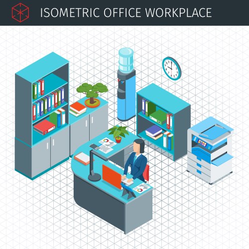 Isometric interior office workplace composition Vector Image