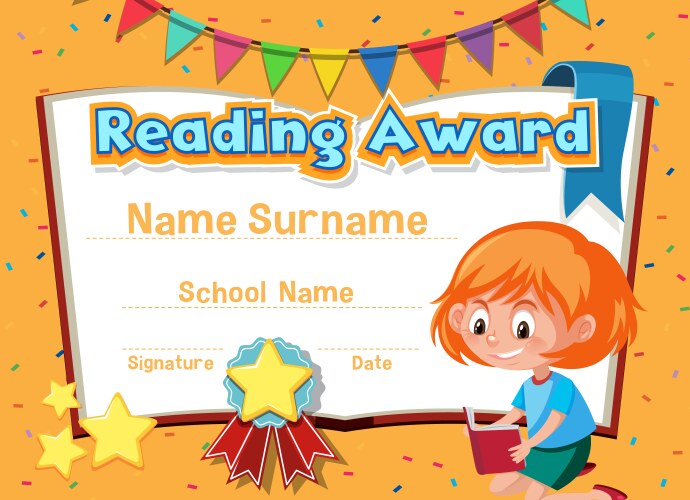 Certificate template for reading award with kids Vector Image