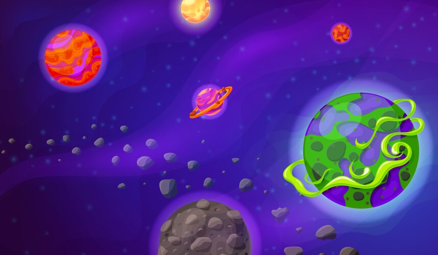 Space planet landscape cartoon cosmic background Vector Image