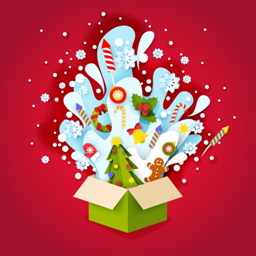 Open gift with fireworks and glitter present box Vector Image