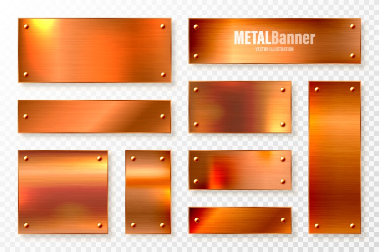 Realistic copper banners collection brushed Vector Image