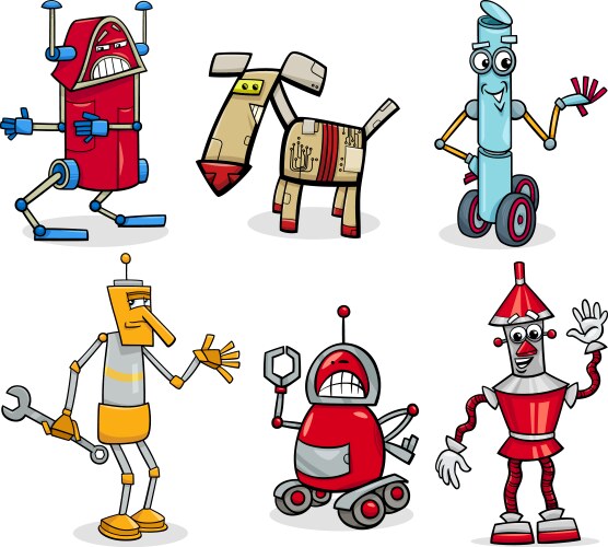 Talking robots cartoon Royalty Free Vector Image