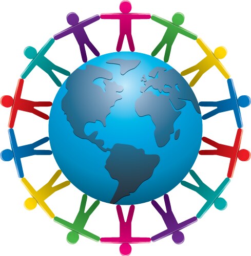 Multicultural hands around globe Royalty Free Vector Image