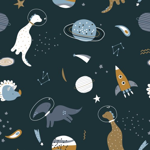 Space hand drawn color seamless pattern Royalty Free Vector