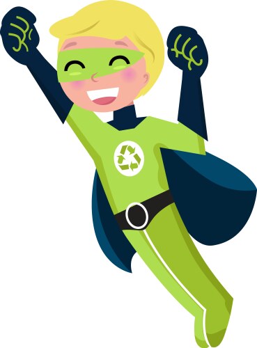 Little recycle super hero recycling garbage Vector Image