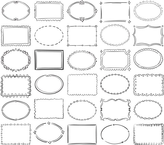 Doodle frames square borders sketch lines hand Vector Image