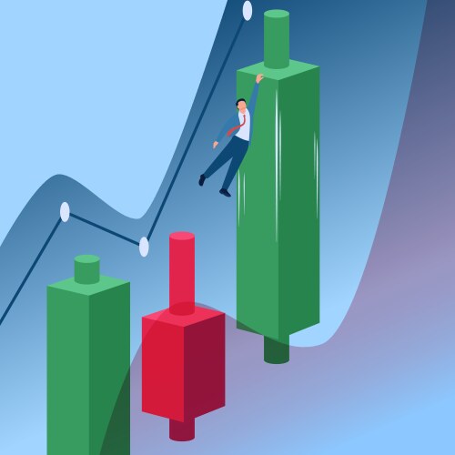 Man running up a rising graphic chart metaphor Vector Image