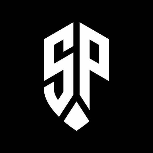 Sp logo monogram shield shape with crown design Vector Image