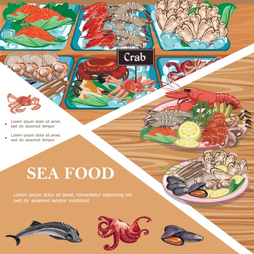 Flat seafood market composition Royalty Free Vector Image