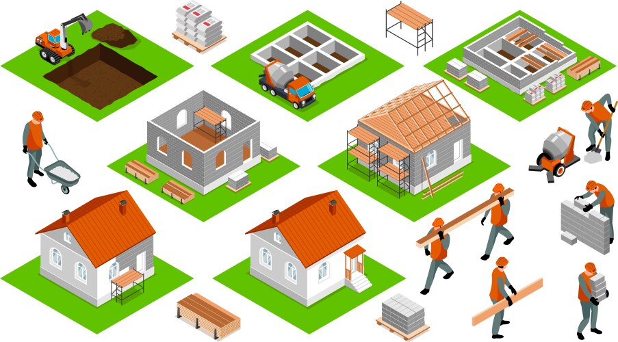 House construction building constructing phases Vector Image