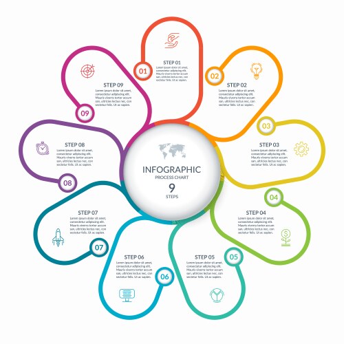 Infographic circle template with 9 steps Vector Image