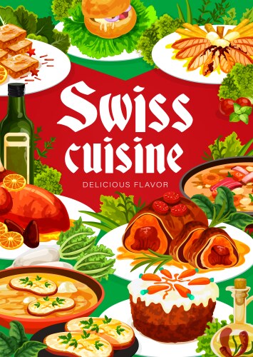 Swiss cuisine restaurant menu with dishes Vector Image