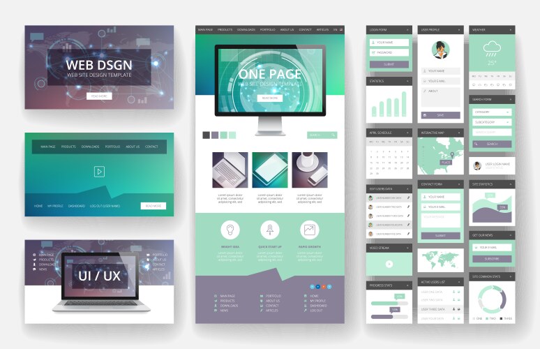 Tabs ui design or tabbed menu website template set