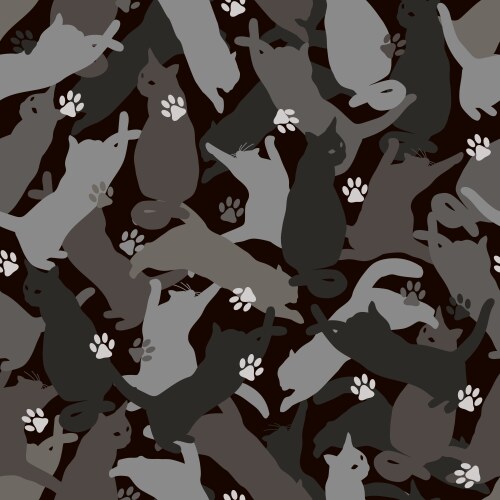 Brown camo pattern with silhouettes of cats Vector Image