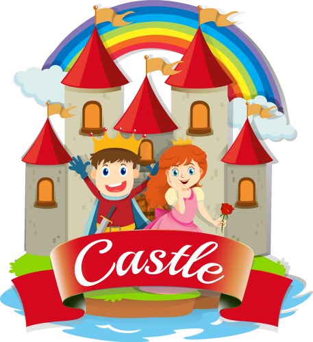 Fairy tale castle and handsome prince Royalty Free Vector