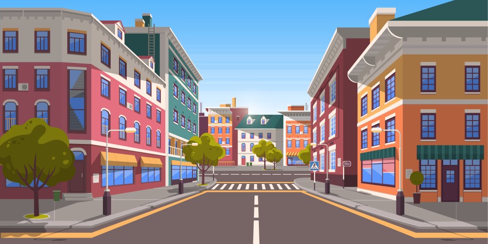 Cartoon city street intersection Royalty Free Vector Image