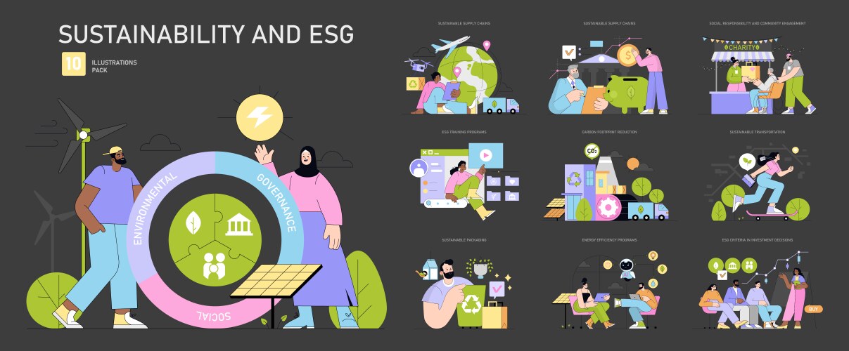 Sustainability and esg flat Royalty Free Vector Image