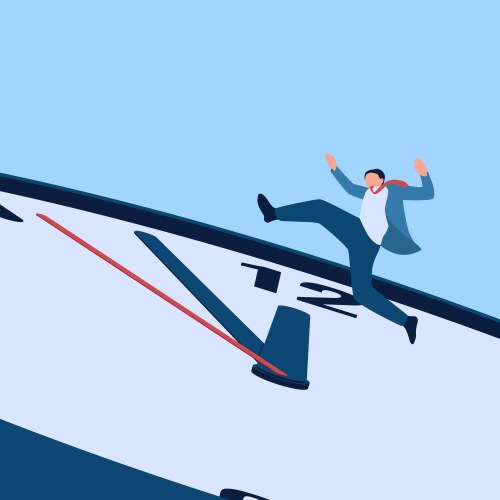 Man jumps over clock hands metaphor for race Vector Image