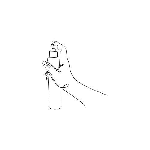Continuous line drawing hand holding spray Vector Image