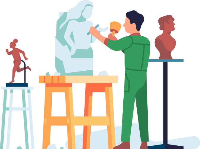 Sculptor modelling human bust flat Royalty Free Vector Image