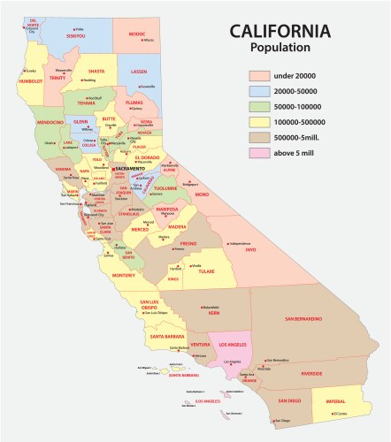 Map state california usa Royalty Free Vector Image