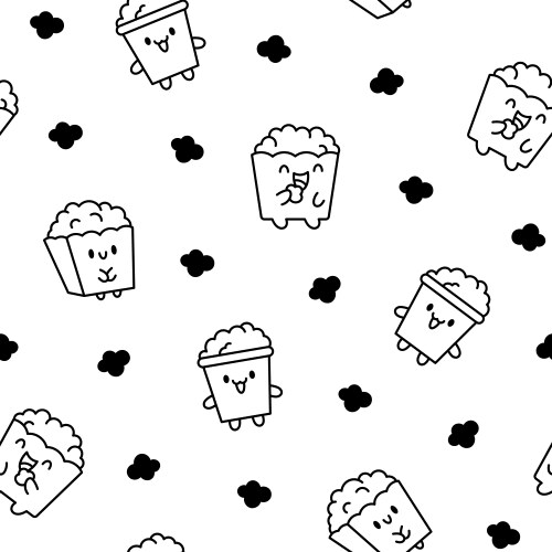 Cute kawaii popcorn character coloring page Vector Image