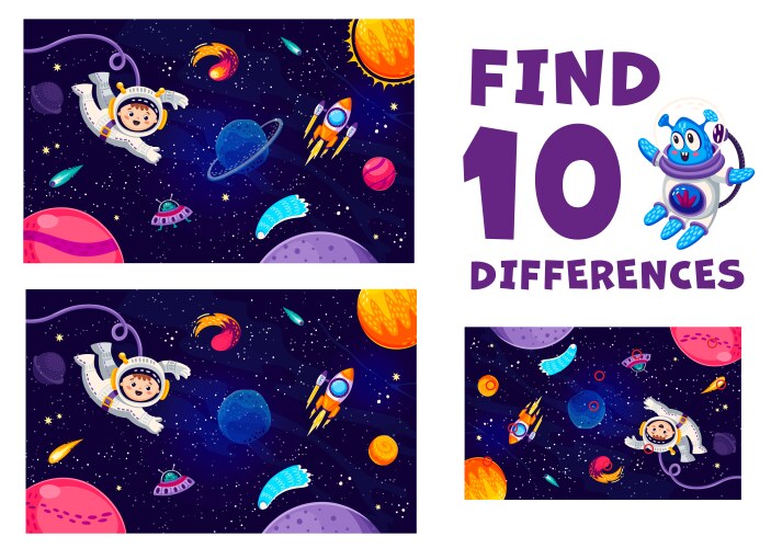 Find ten differences on space landscape kids game Vector Image
