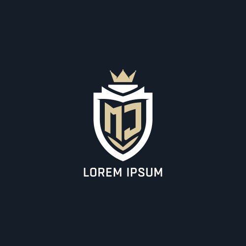 Mj initial shield crown logo Royalty Free Vector Image