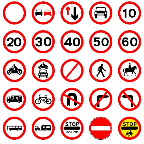 Road sign glossy set Royalty Free Vector Image