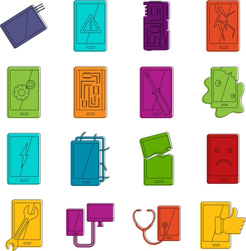 Device repair symbols icons set in flat style Vector Image