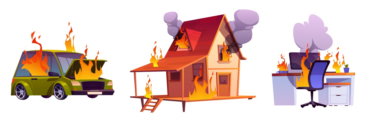 Fire in house cartoon Royalty Free Vector Image