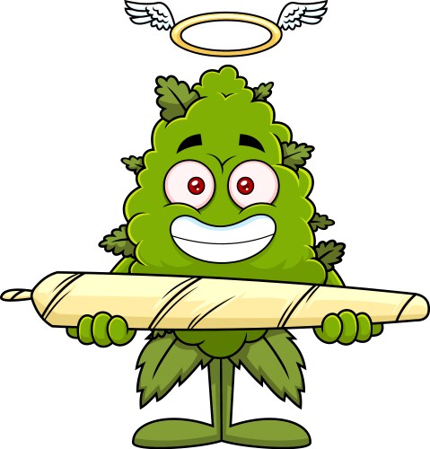 Marijuana bud cartoon character with joint salute Vector Image