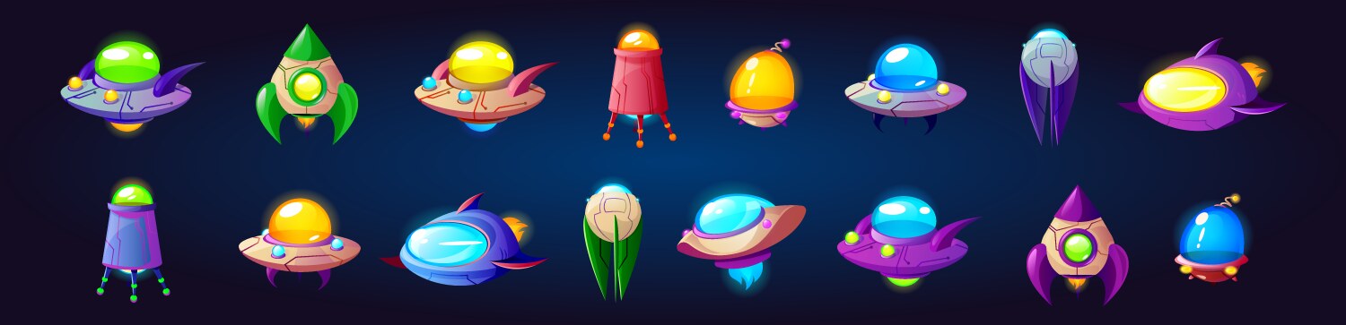 Alien spaceship ufo game icons set Royalty Free Vector Image