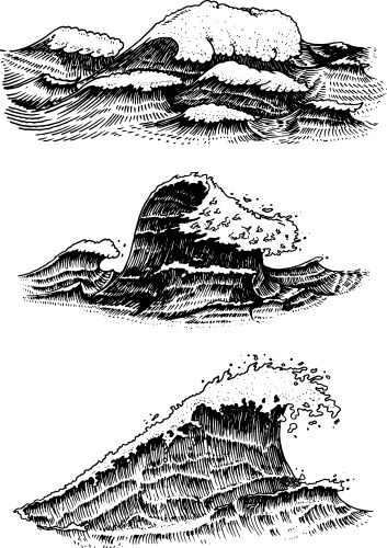 Atlantic tidal waves vintage old engraved hand Vector Image