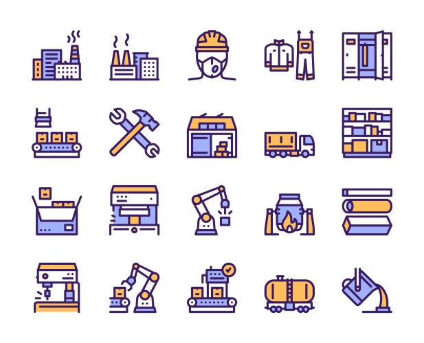 Inventory and storage colored icons set warehouse Vector Image