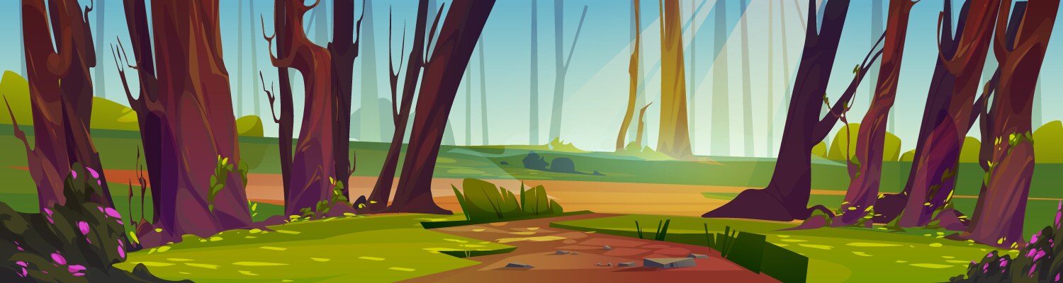 Footpath in sunlit forest cartoon Royalty Free Vector Image