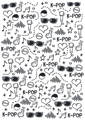 K pop hand draw doodle background korean music Vector Image