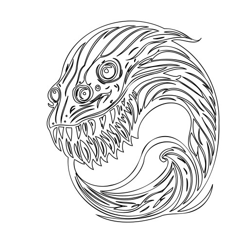Sea monster outline sketch Royalty Free Vector Image