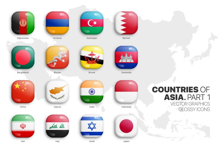 Asia flag pin set Royalty Free Vector Image - VectorStock