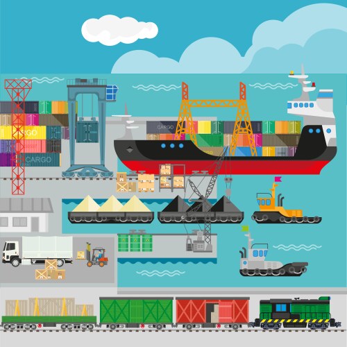 Cargo port logistics solutions banner Royalty Free Vector