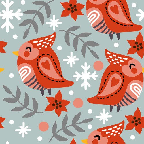 Seamless cardinal and blooming cherry Royalty Free Vector