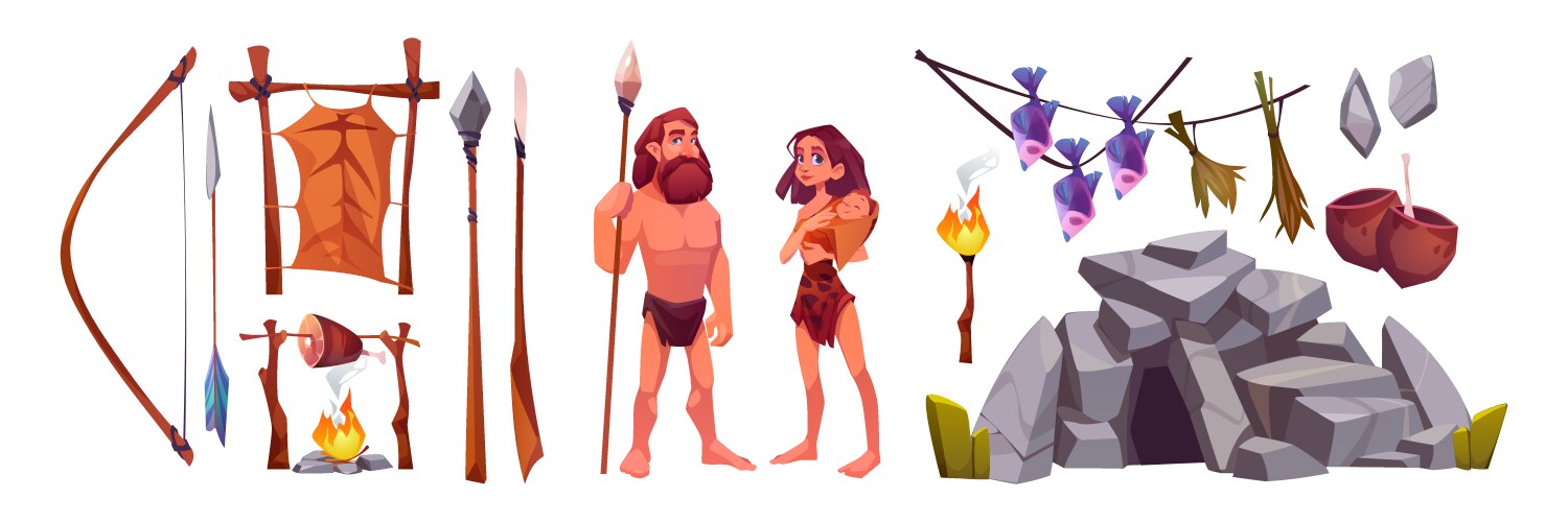 Caveman Family - Prehistoric Scene Royalty Free Vector Image