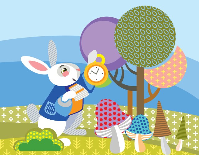 White rabbit with pocket watch Royalty Free Vector Image